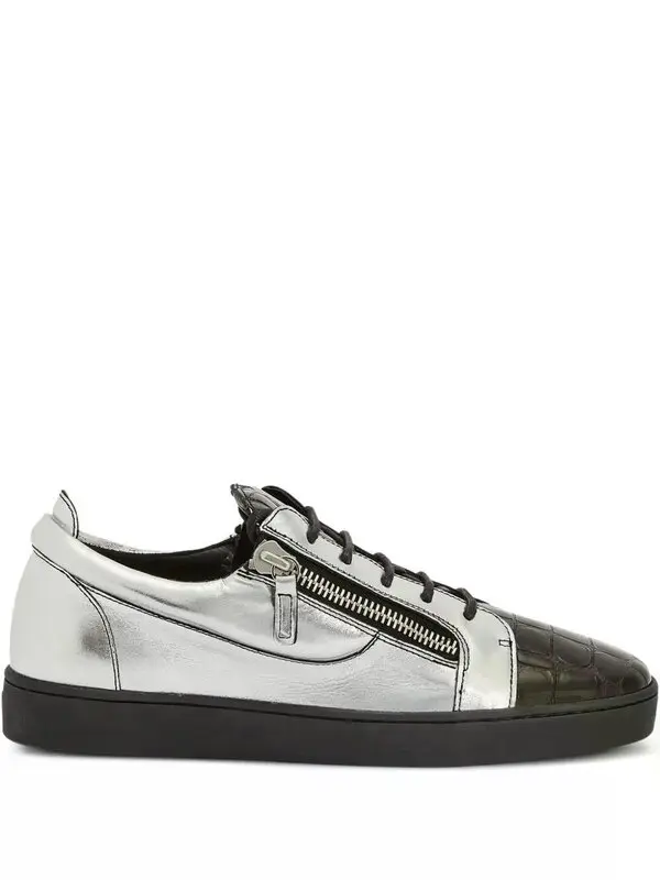GIUSEPPE ZANOTTI Frankie Metallic Crocodile-effect Sneakers - Grey