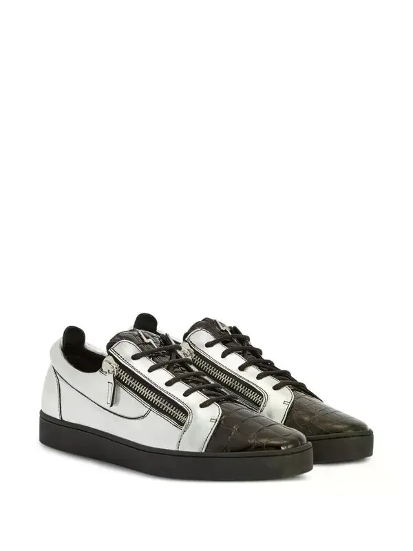 GIUSEPPE ZANOTTI Frankie Metallic Crocodile-effect Sneakers - Grey