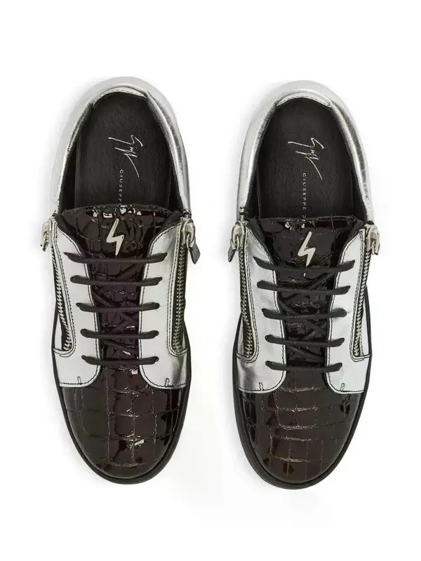 GIUSEPPE ZANOTTI Frankie Metallic Crocodile-effect Sneakers - Grey