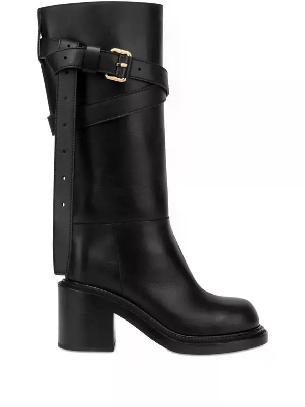 Moschino Leather Biker Boots With Decorative Buckle