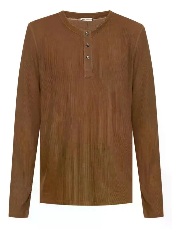 AMI Paris Ribbed Henley T-shirt - Brown