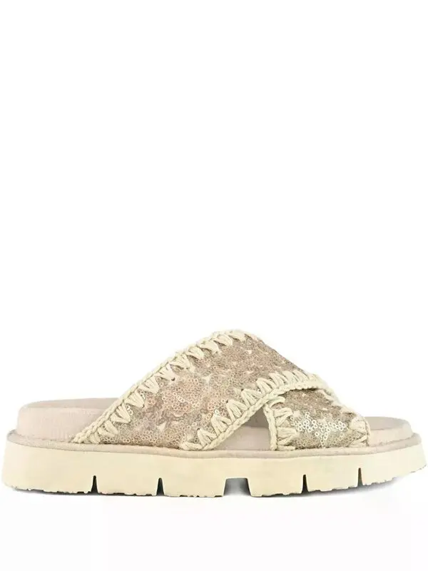 Mou Criss-cross Platform Sandals - Neutrals