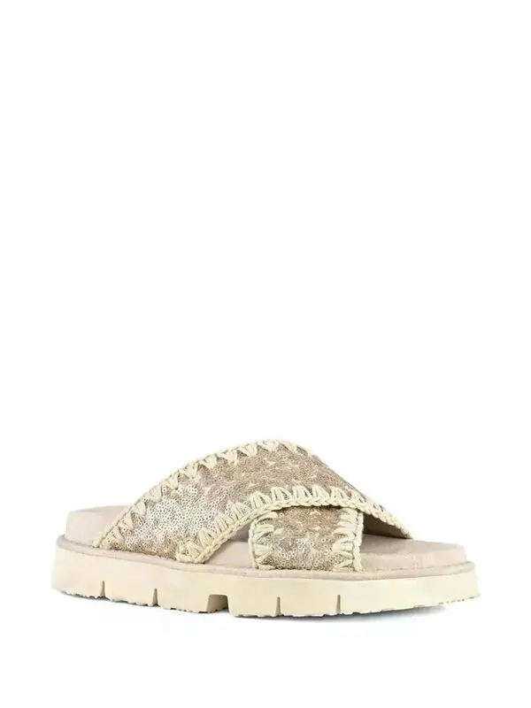 Mou Criss-cross Platform Sandals - Neutrals