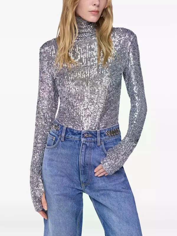 Rabanne Sequinned Turtleneck Top - Grey