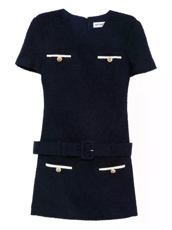 SELF-PORTRAIT Belted Tweed Mini Dress