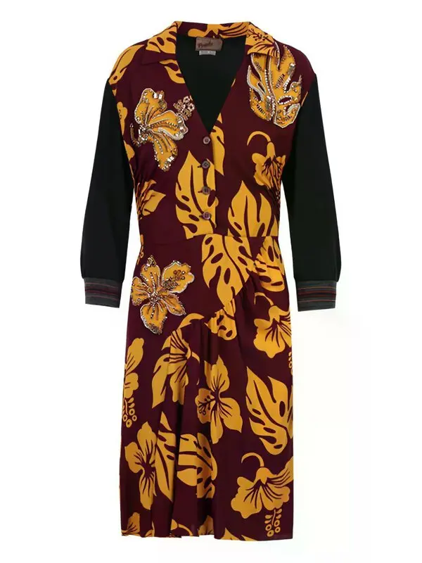 Prada Floral-print Gathered-panel Midi Dress