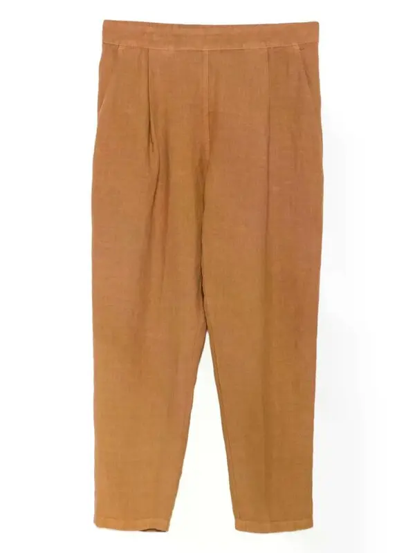 120% Lino Pleated Linen Trousers - Brown