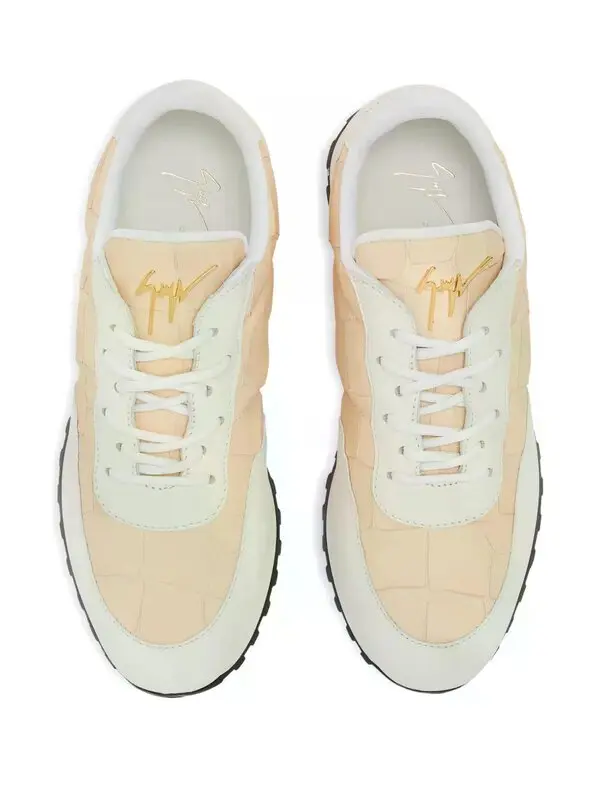 GIUSEPPE ZANOTTI Jimi Crocodile-effect Leather Sneakers - Neutrals