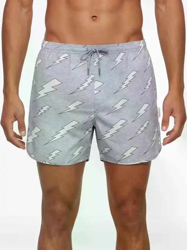 Neil Barrett Rain Bolts-print Swim Shorts - Grey
