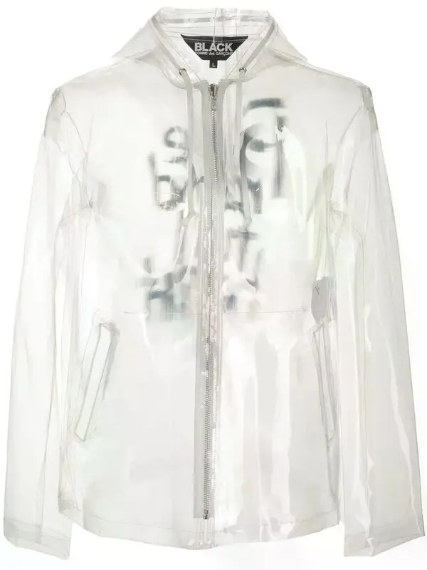 Comme Des Garçons Transparent Slogan Print Jacket