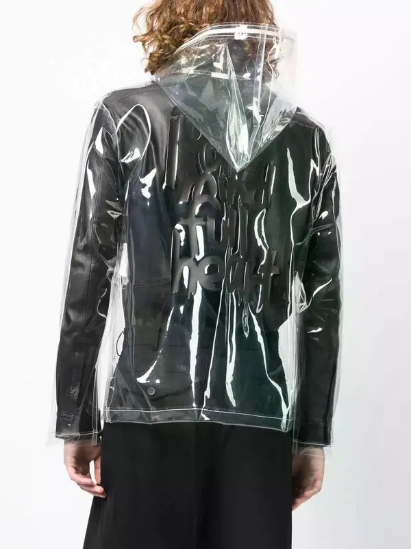 Comme Des Garçons Transparent Slogan Print Jacket