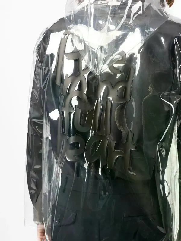 Comme Des Garçons Transparent Slogan Print Jacket