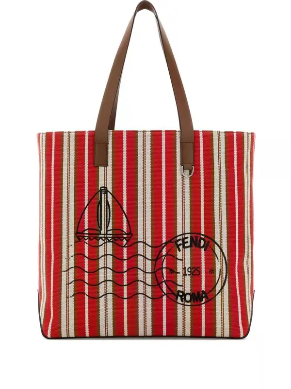 Fendi Striped Postage-stamp Tote Bag - Red