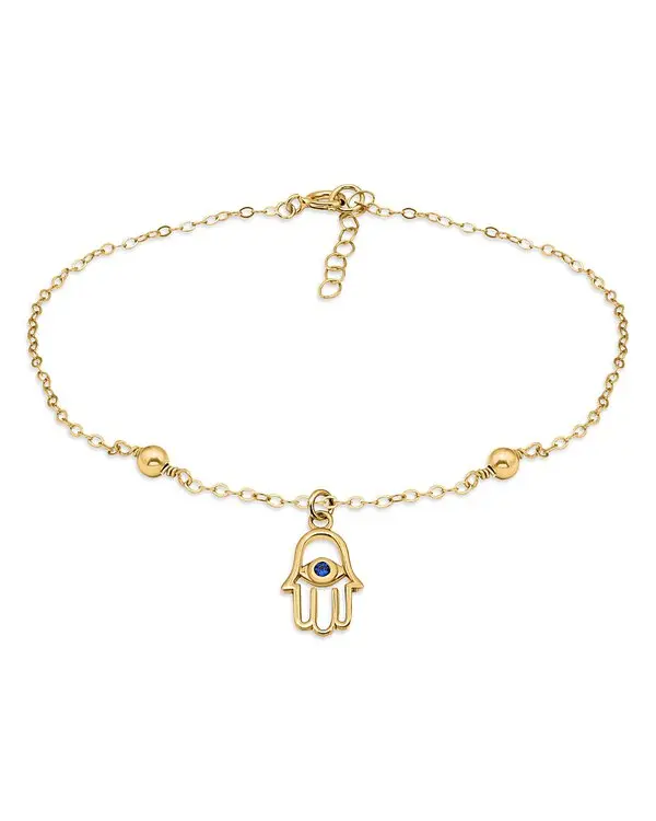 Aqua 18k Over Sterling Silver Hamsa Hand Anklet - Gold