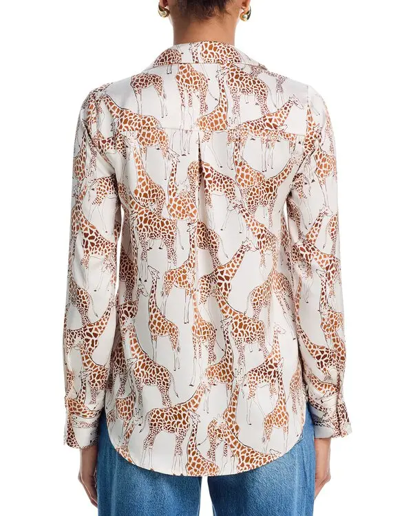 Aqua Giraffe Print Satin Shirt