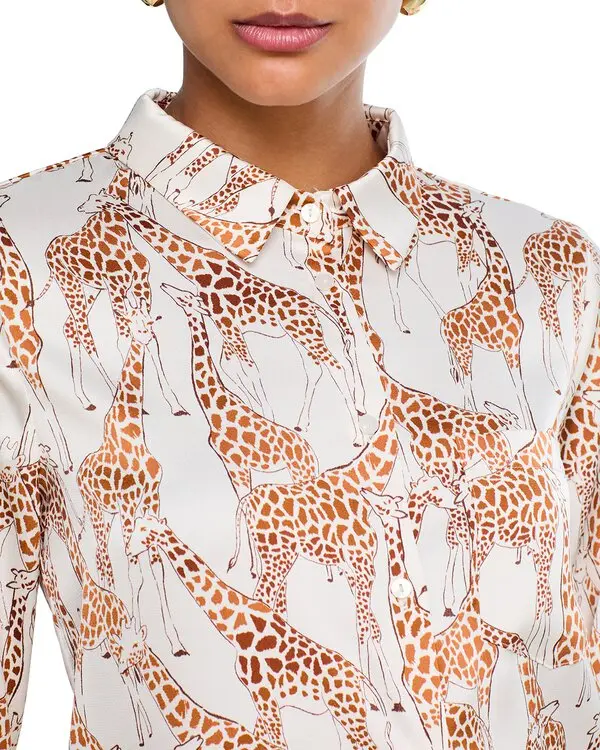 Aqua Giraffe Print Satin Shirt