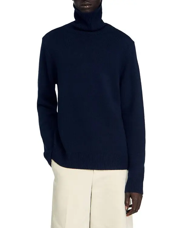 Sandro Turtleneck Wool-cashmere Sweater - Midnight Blue
