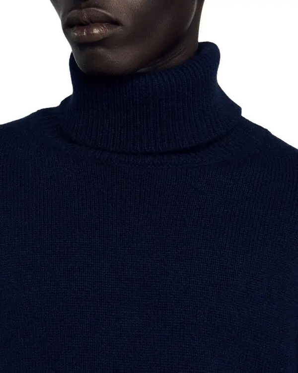 Sandro Turtleneck Wool-cashmere Sweater - Midnight Blue