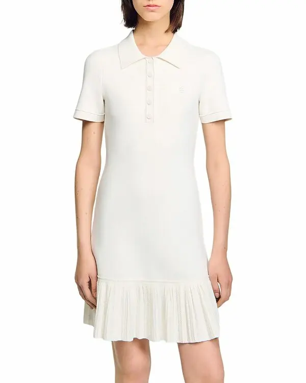 Sandro Polo Collar Pleated Mini Dress