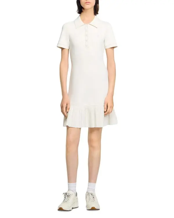 Sandro Polo Collar Pleated Mini Dress
