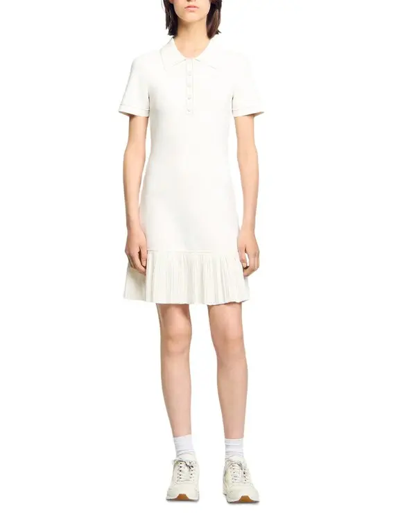 Sandro Polo Collar Pleated Mini Dress