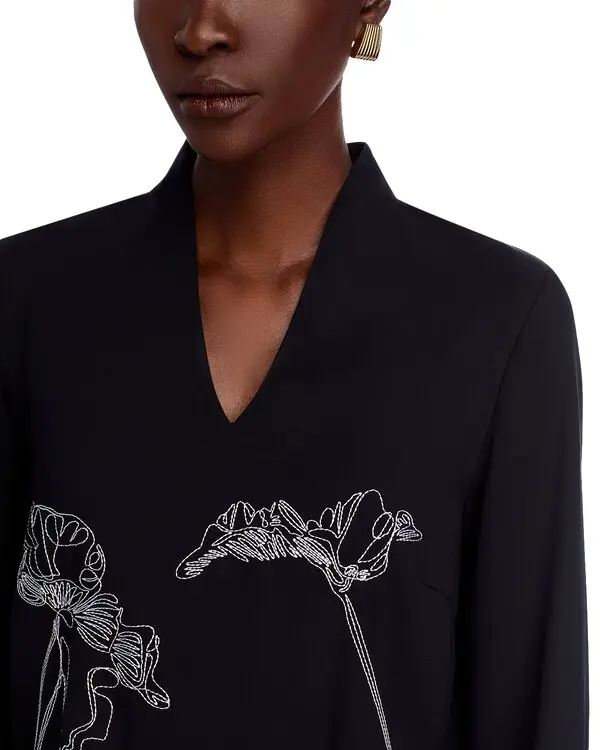 Misook Embroidered V-neck Blouse