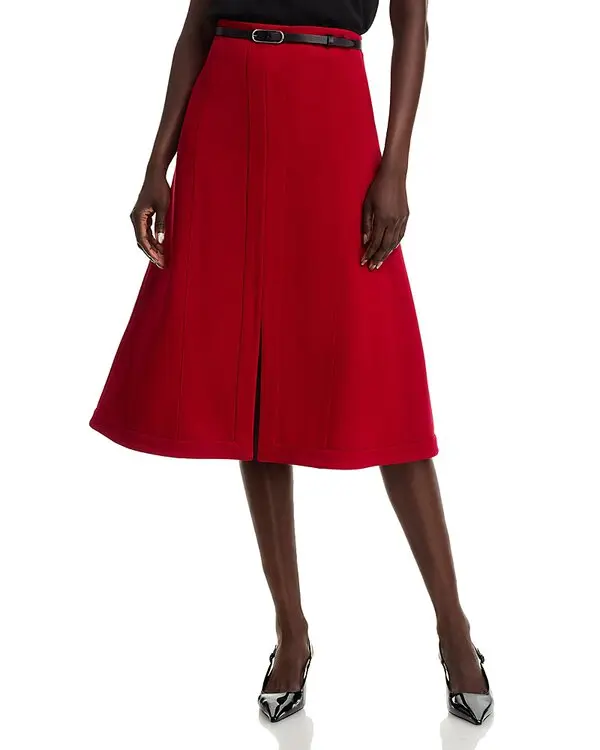 Misook A-line Skirt With Slit Front - Scarlet Red