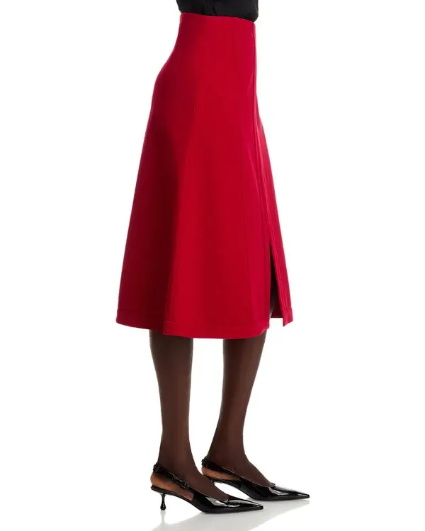 Misook A-line Skirt With Slit Front - Scarlet Red