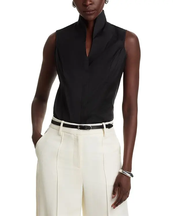 Misook Sleeveless Mandarin Collar Shirt - Black