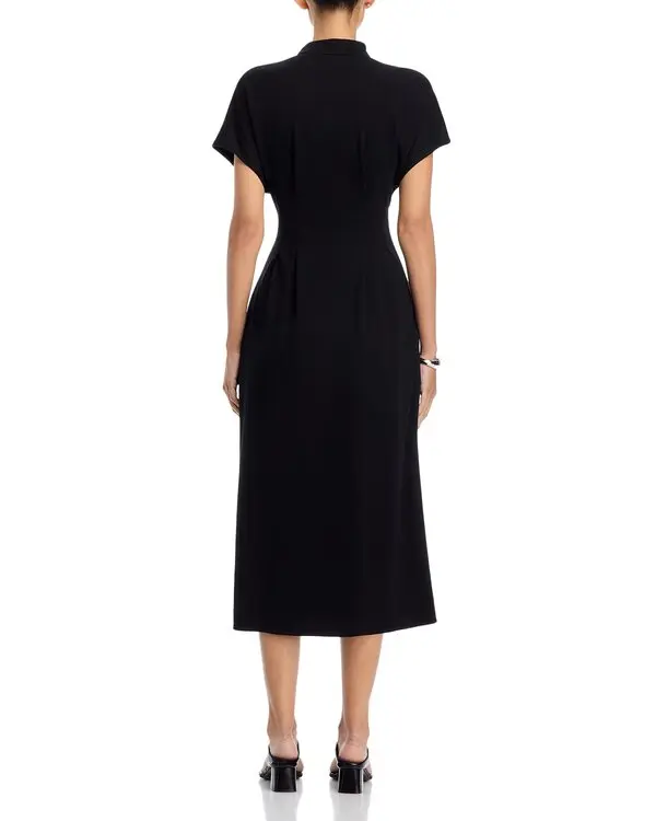 Misook Mock Neck Button Front Midi Dress - Black