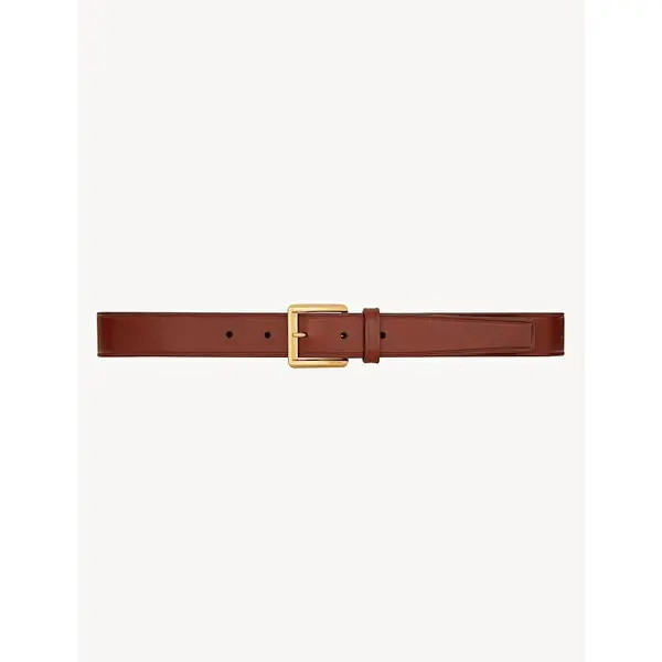 Saint Laurent Rectangular Buckle Leather Belt - Dark Wet Clay