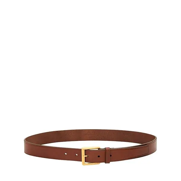 Saint Laurent Rectangular Buckle Leather Belt - Dark Wet Clay