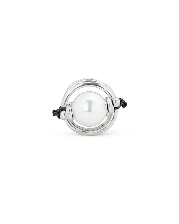 UNODE50 Sterling -plated Ring With Pearl And Leather Detail - Silver