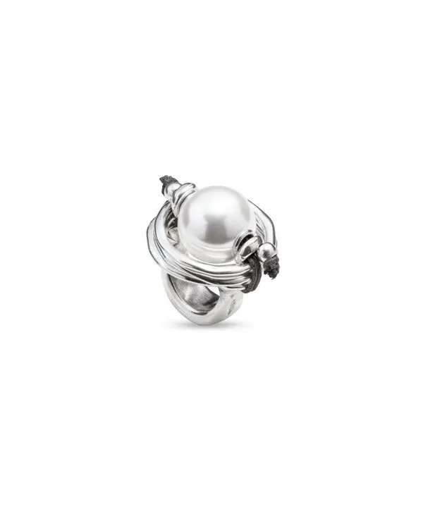 UNODE50 Sterling -plated Ring With Pearl And Leather Detail