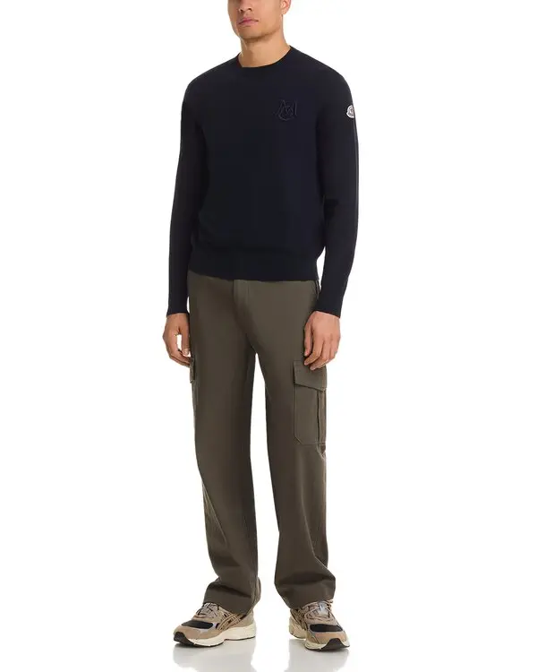 Moncler Embroidered Monogram Cotton Crewneck Sweater - Navy