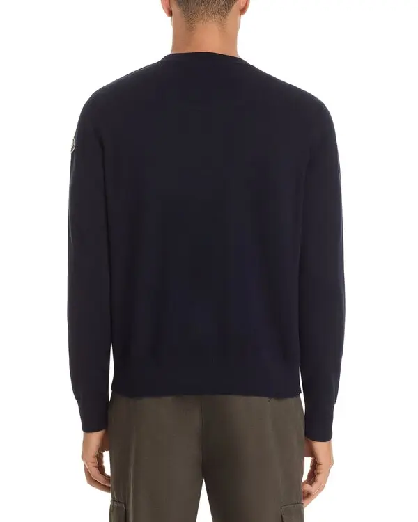 Moncler Embroidered Monogram Cotton Crewneck Sweater - Navy