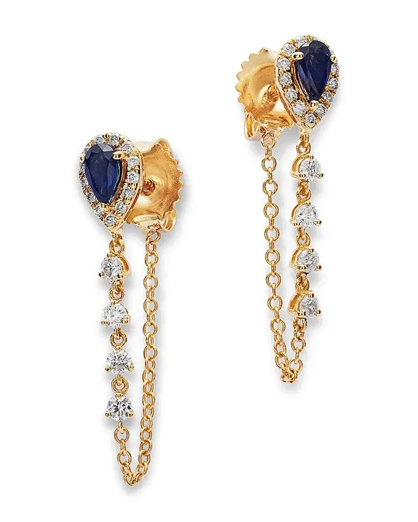 Bloomingdale'S Sapphire And Diamond Chain Hoop Earrings - Blue/gold