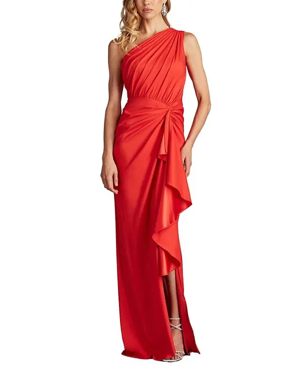 Tadashi Shoji Lena Waterfall Drape Gown - Red