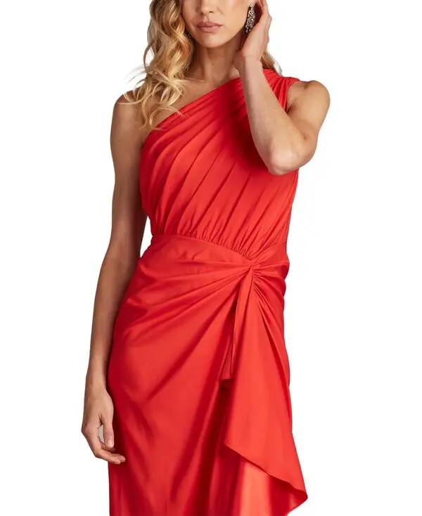 Tadashi Shoji Lena Waterfall Drape Gown - Red