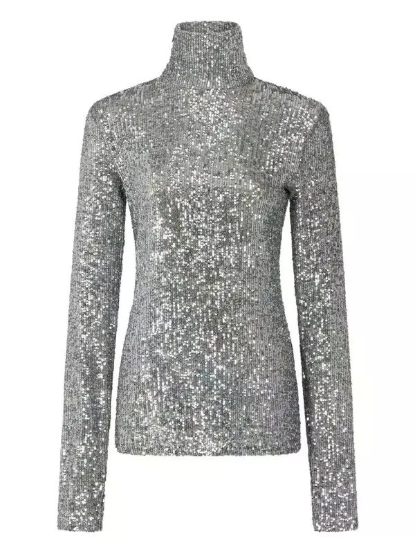 Rabanne Sequined Turtleneck Top - Grey