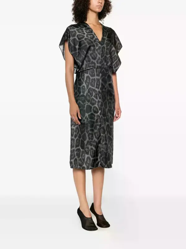 Stella McCartney Leopard-print V-neck Midi Dress - Grey