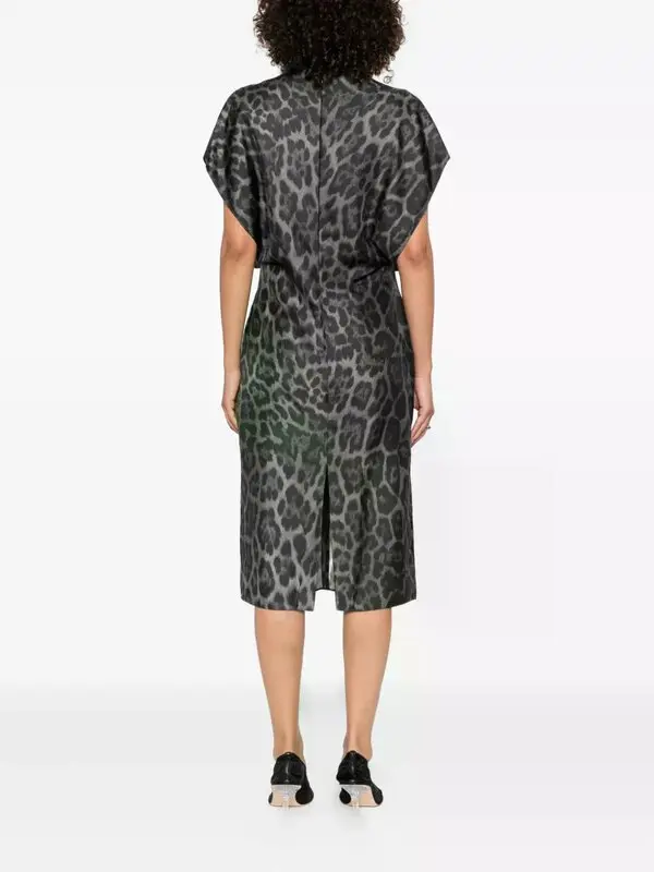 Stella McCartney Leopard-print V-neck Midi Dress - Grey