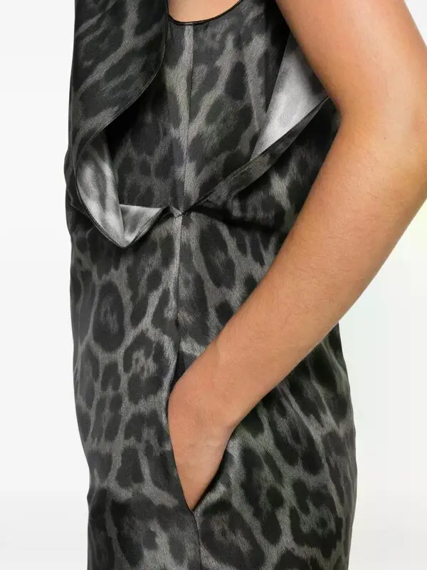 Stella McCartney Leopard-print V-neck Midi Dress - Grey