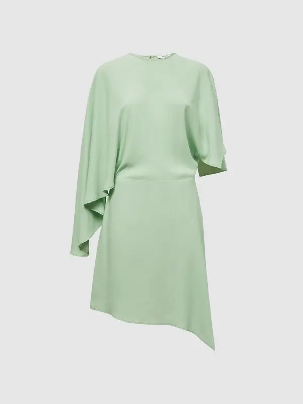 Reiss Cape Sleeve Asymmetric Mini Dress In Sage - 81% Off | Editorialist