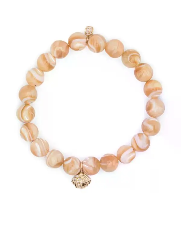 SYDNEY EVAN 14ct Yellow Gold Diamond Embellished Shell Bracelet - Neutrals