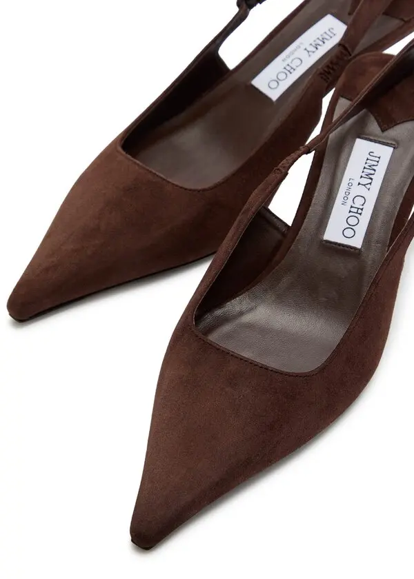 JIMMY CHOO Amel 50 Suede Slingback Pumps - Brown