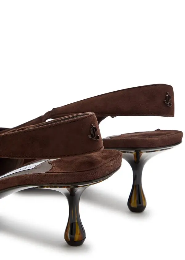 JIMMY CHOO Amel 50 Suede Slingback Pumps - Brown
