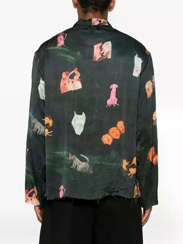 Archivio j.m. Ribot　48 Archivio J.M. Ribot Animal-Print Button-Down Shirt - Black