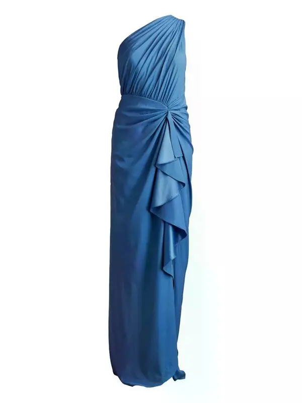 Tadashi Shoji Lena Draped One-shoulder Ruffle Evening Dress - Blue