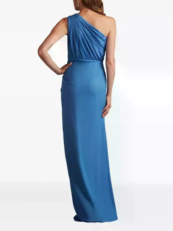 Tadashi Shoji Lena Draped One-shoulder Ruffle Evening Dress - Blue